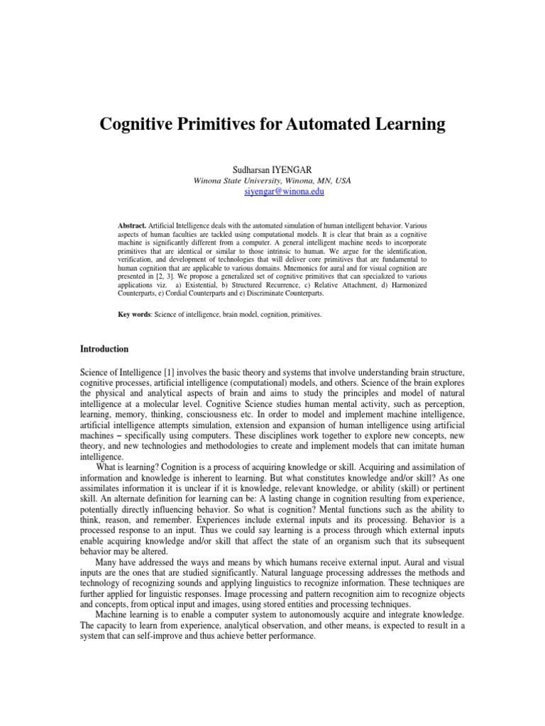Cognitive Primitives For Automated Learning | PDF | Cognitive Science ...