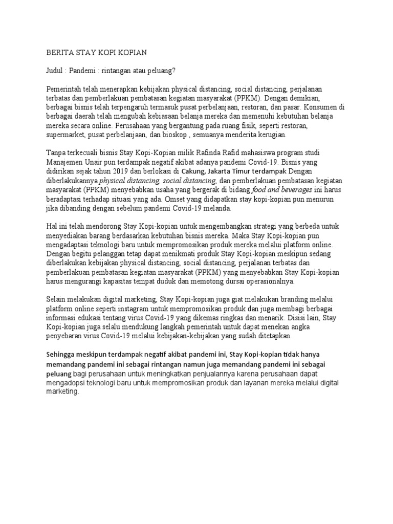 Berita Stay Kopi Kopian | PDF | Bisnis