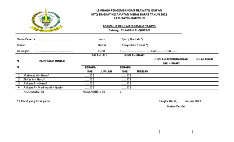 Formulir Penilaian STQ | PDF