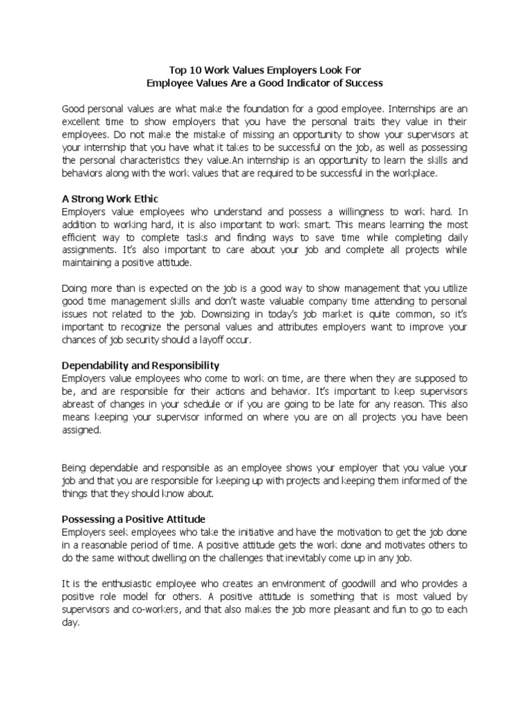 Top 10 Work Values Employers Look For | PDF | Employment | Layoff