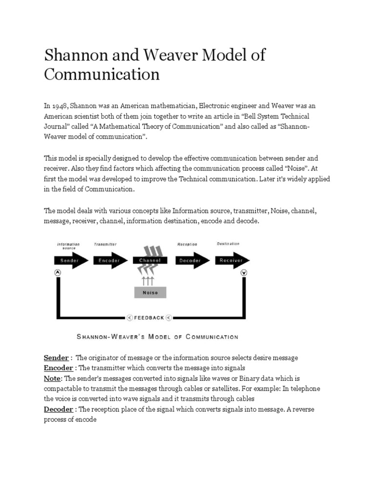 Shannon and Weaver Model of Communication | PDF | Communication | Cognition