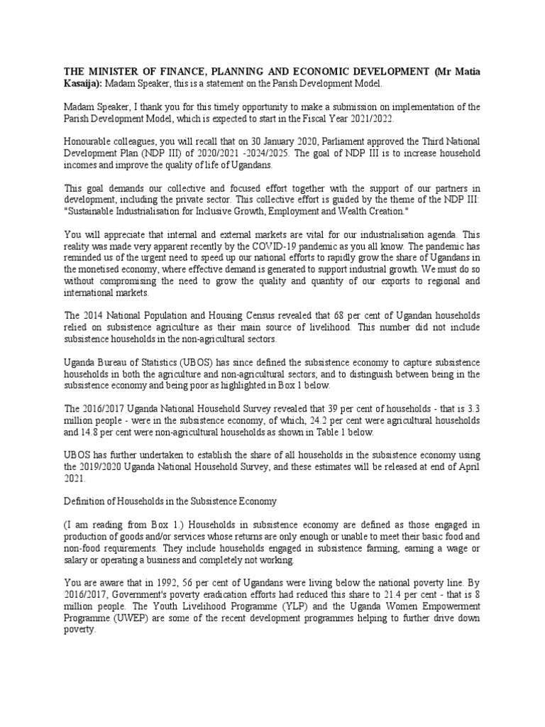 Uganda's Parish Development Model Overview | PDF | Uganda | Financial ...