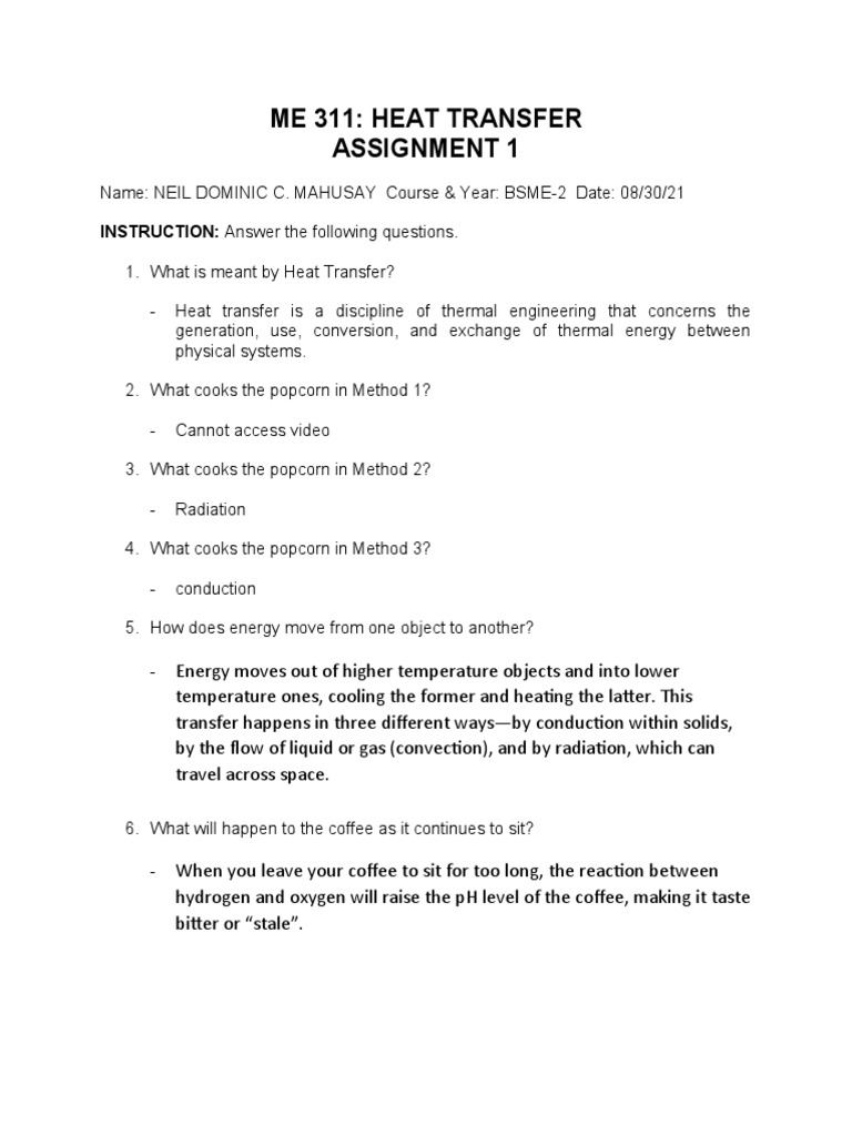 Me 311: Heat Transfer Assignment 1: INSTRUCTION: Answer The Following ...