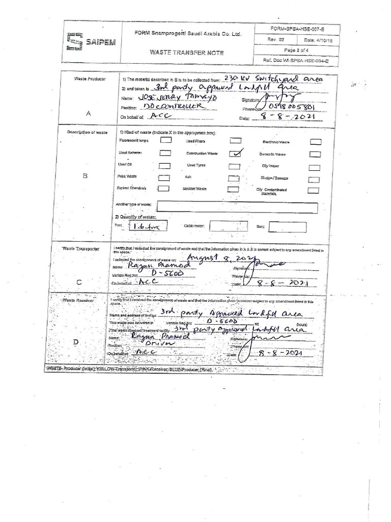 Waste Transfer Note | PDF