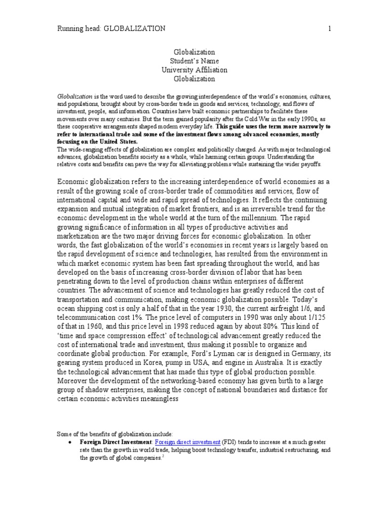 Globalization Is The Word Used To Describe The Growing Interdependence ...