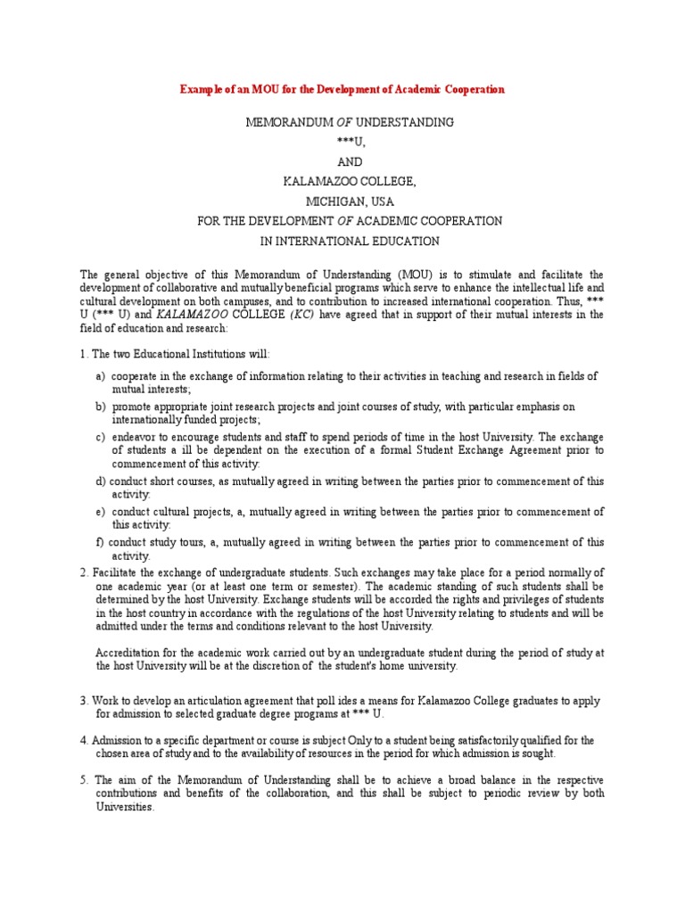 Example of An MOU For The Development of Academic Cooperation | PDF ...