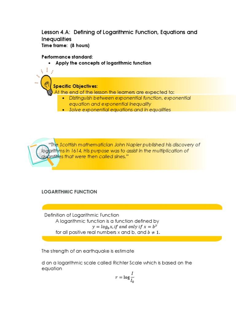 Lesson 4A Defining of Logarithmic Function Equations and Inequalities3 ...