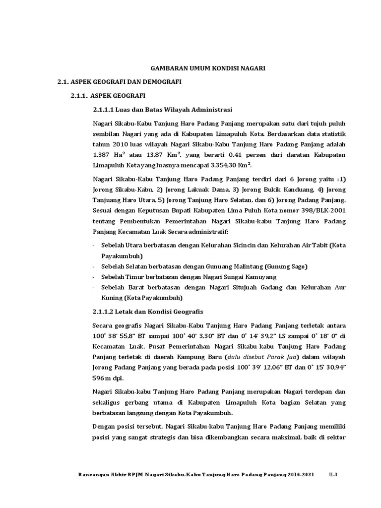 Gabaran-Umum-Kondisi-Nagari-SikabuKabuPadangPanjang Kab-50-Kota | PDF