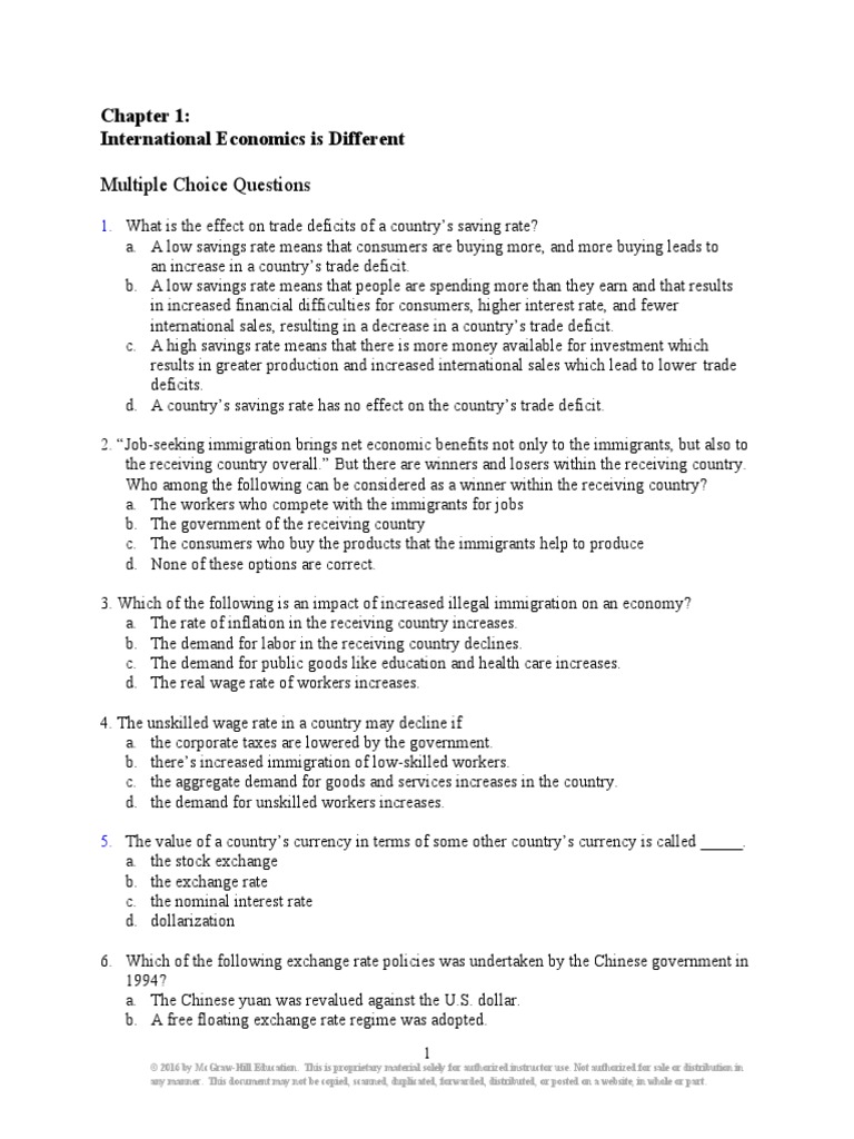 Multiple Choice Questions: International Economics Is Different | PDF ...