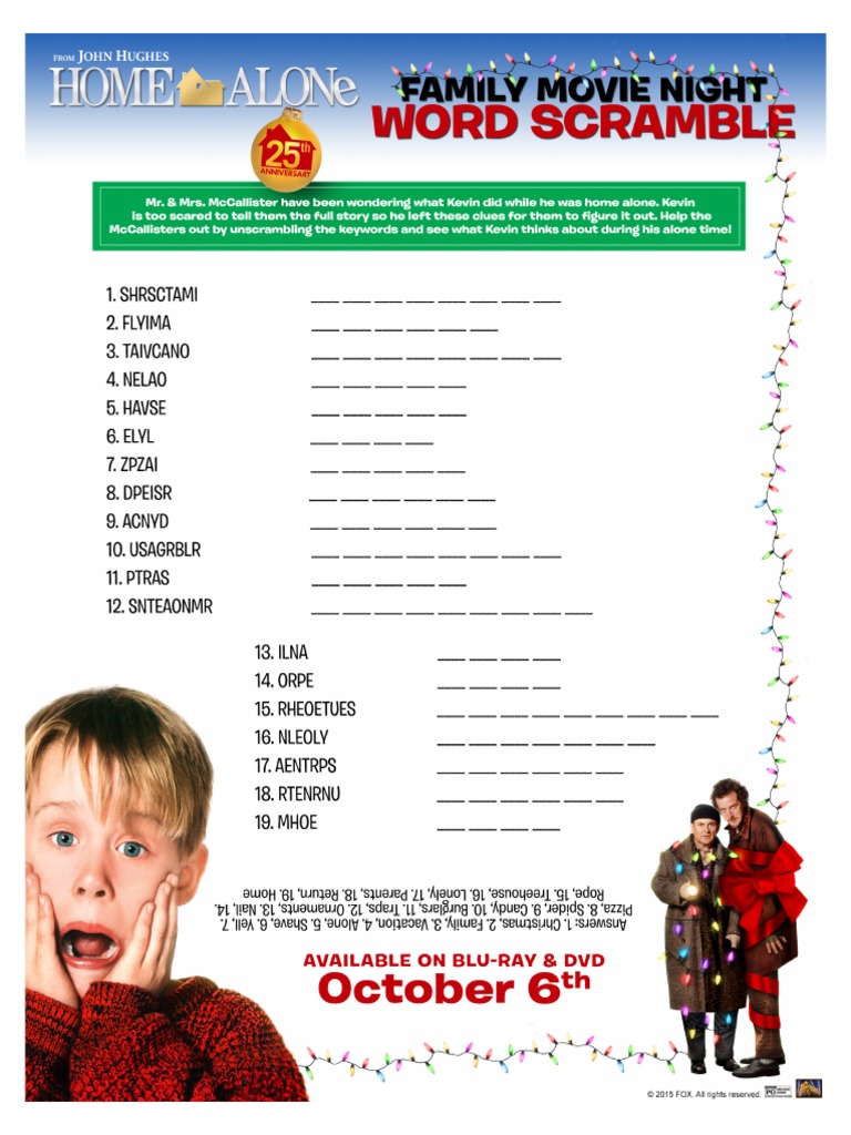 Home Alone Word Scramble | PDF