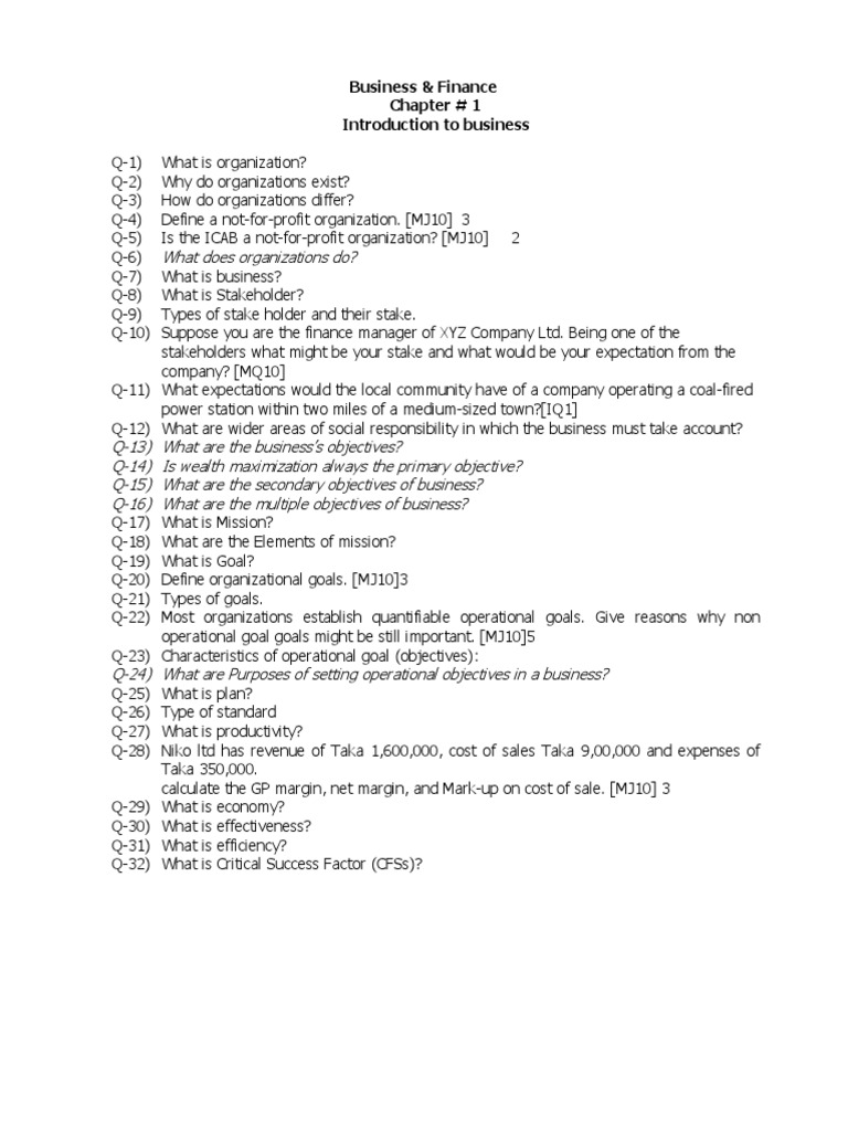 Business & Finance Chapter # 1 Introduction To Business | PDF | Goal ...