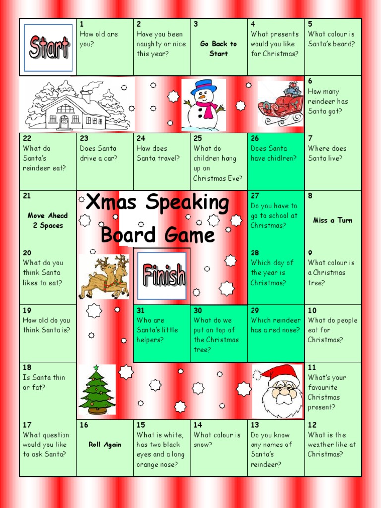 Xmas Speaking Board Game: 1 2 3 Go Back To Start 4 5 | PDF | Santa ...