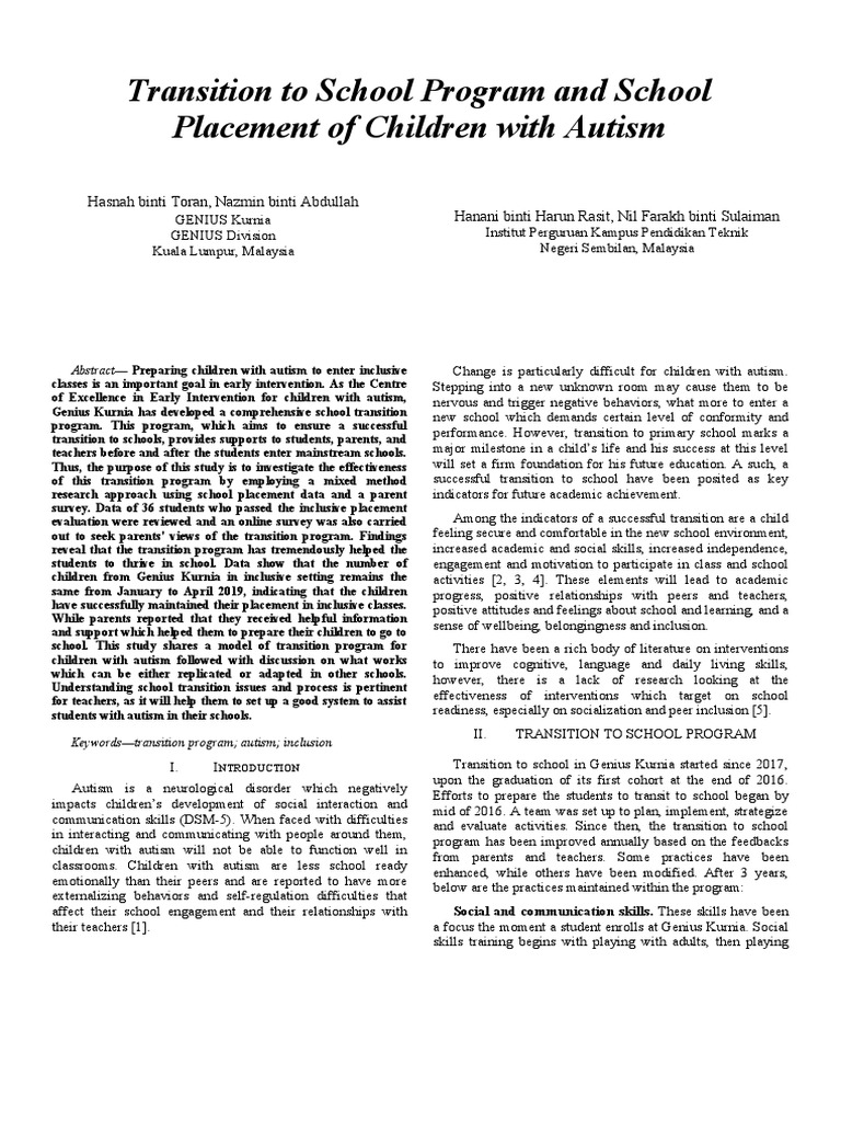 Transition To School Program and School | PDF | Inclusion (Education ...