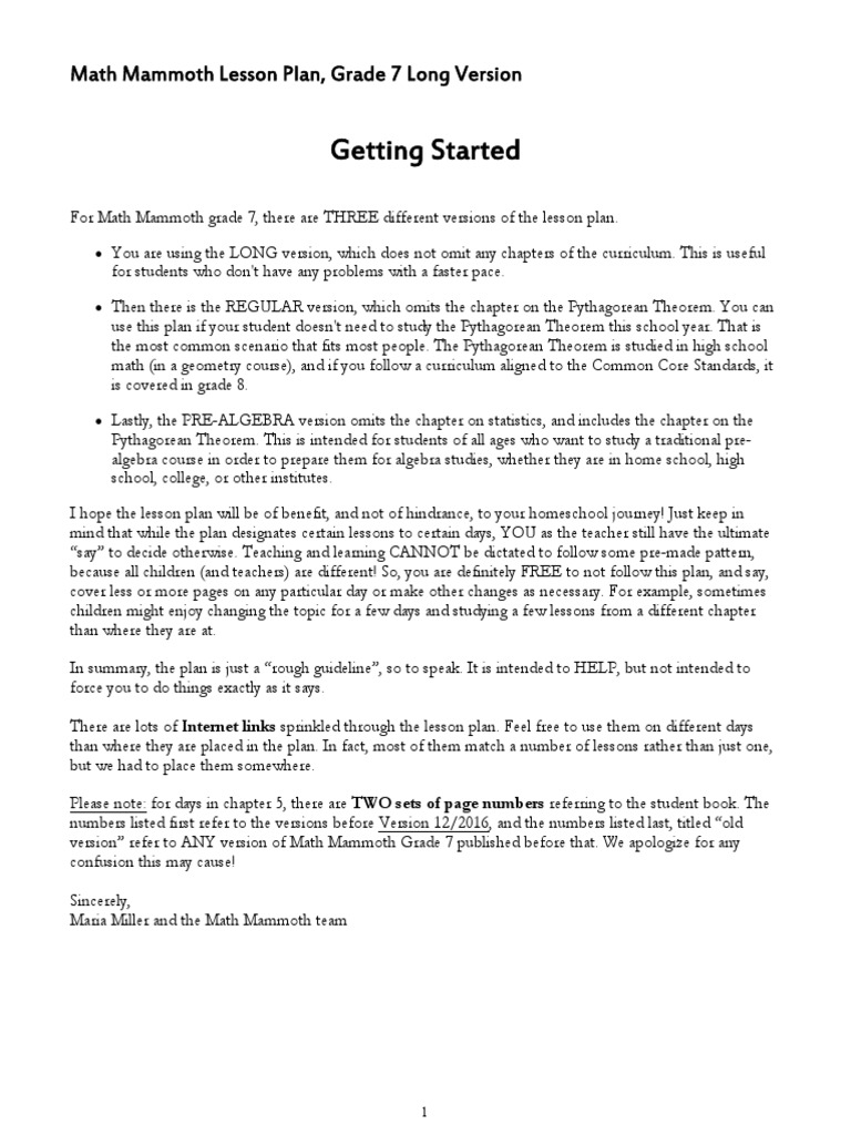 Math Mammoth Lesson Plan Grade 7 Long | PDF | Area | Triangle