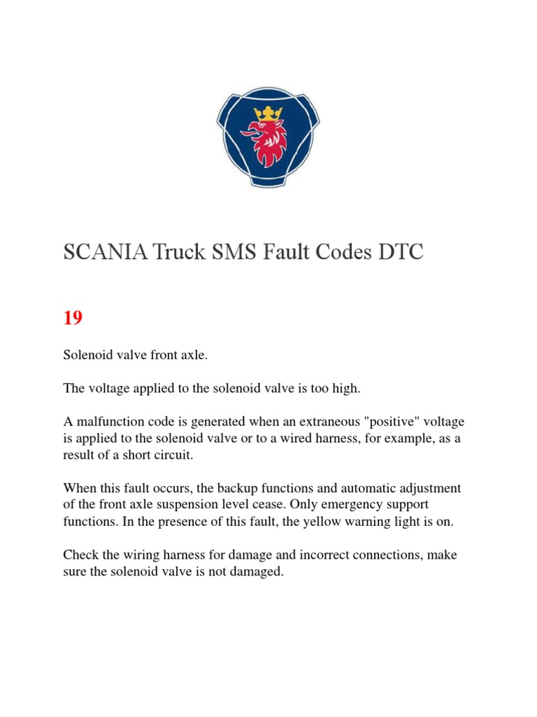 Scania Truck Sms Fault Codes DTC | PDF | Vacuum Tube | Electrical Wiring