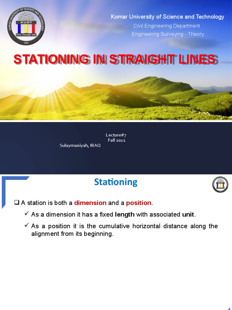 Lecture#5, Stationing in Straight Lines | PDF | Distance | Surveying