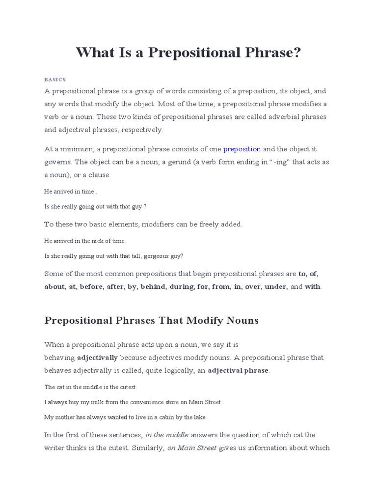What Is A Prepositional Phrase?: Prepositional Phrases That Modify ...