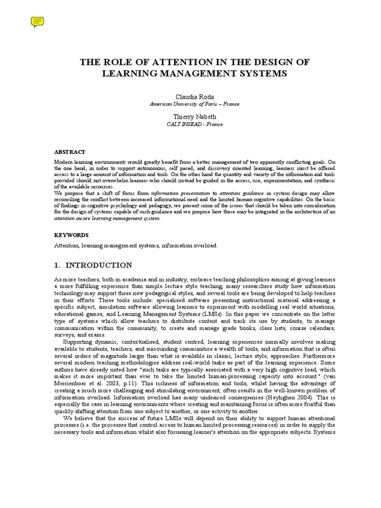 The Role of Attention in Learning | Download Free PDF | Attention ...