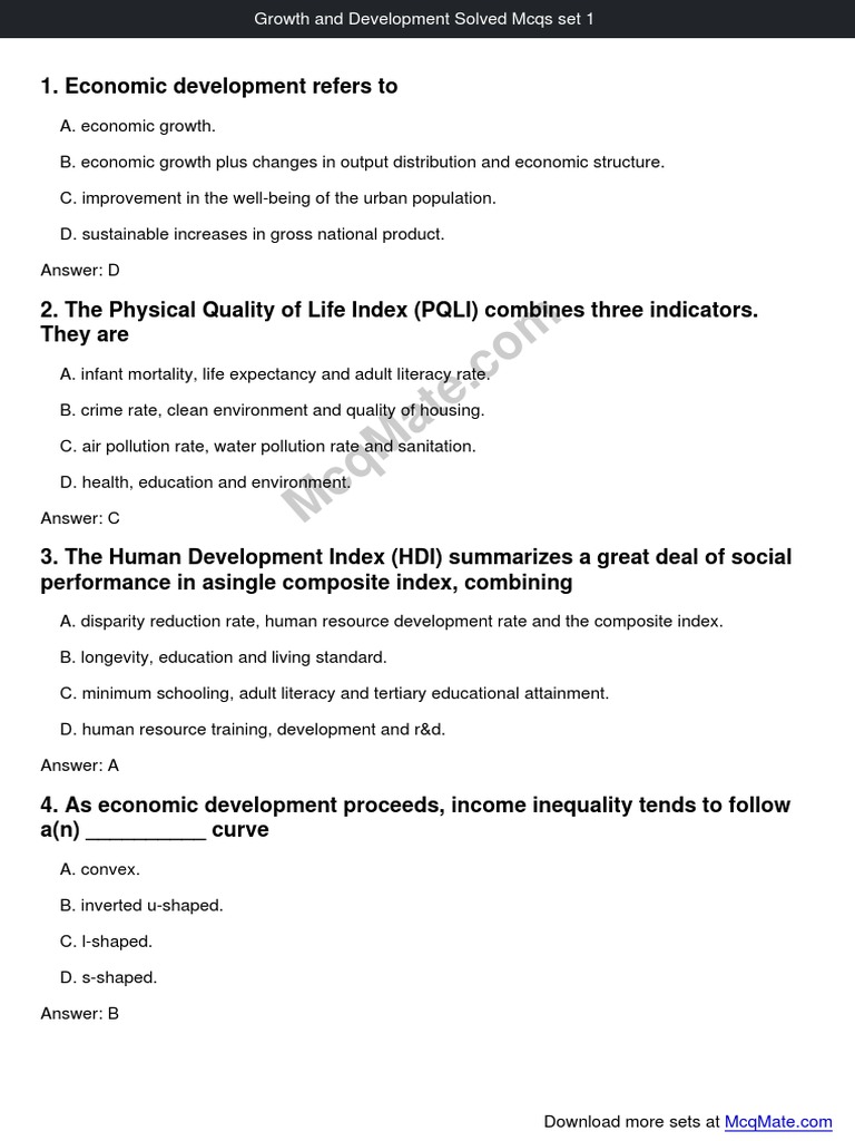 Growth and Development Solved Mcqs Set 1 | PDF | Economic Growth ...