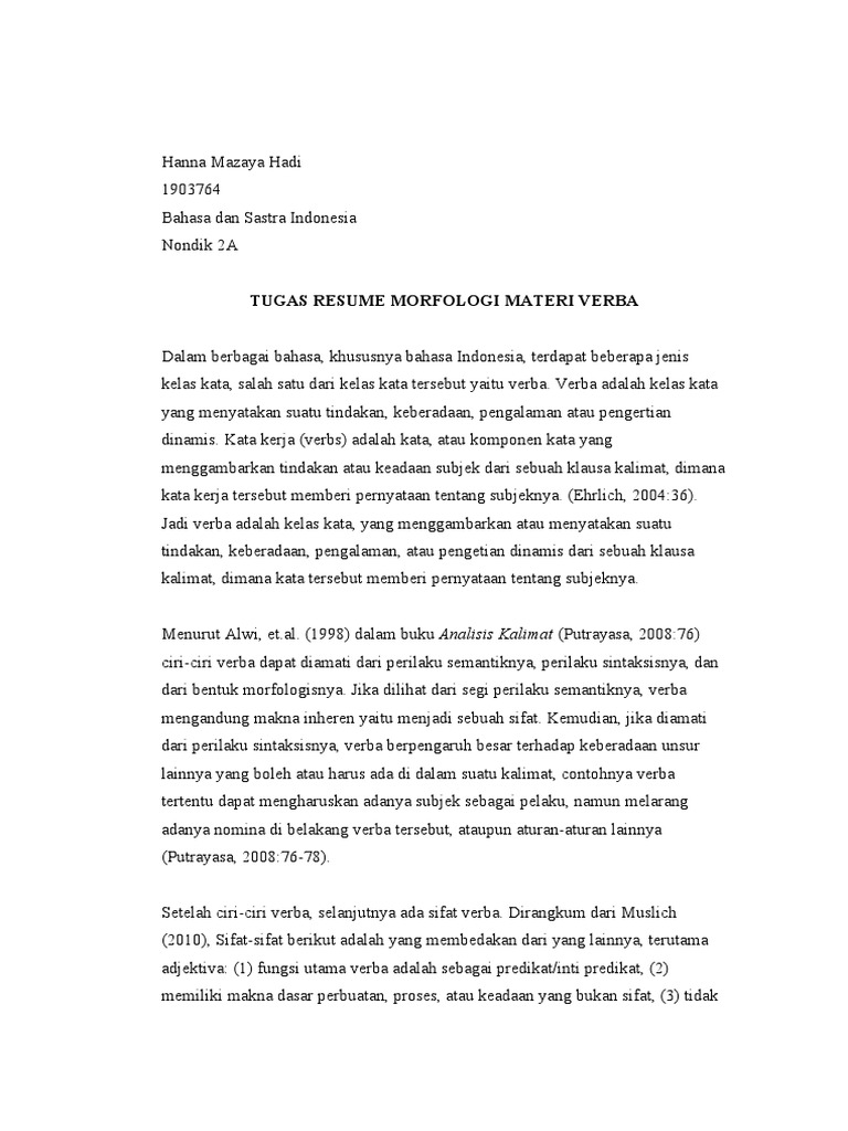 Resume Morfologi Verba | PDF