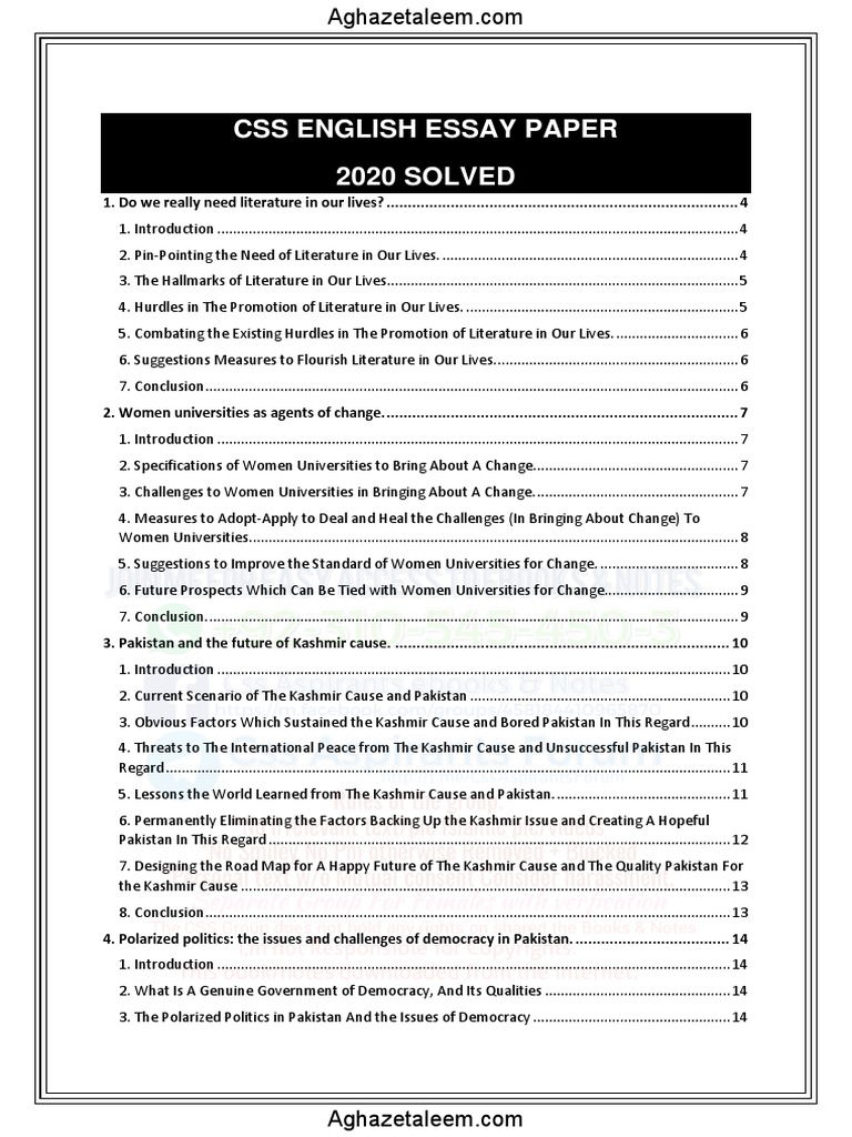 CSS ENGLISH ESSAY PAPER SOLVED-unlocked | PDF | Pakistan | Democracy
