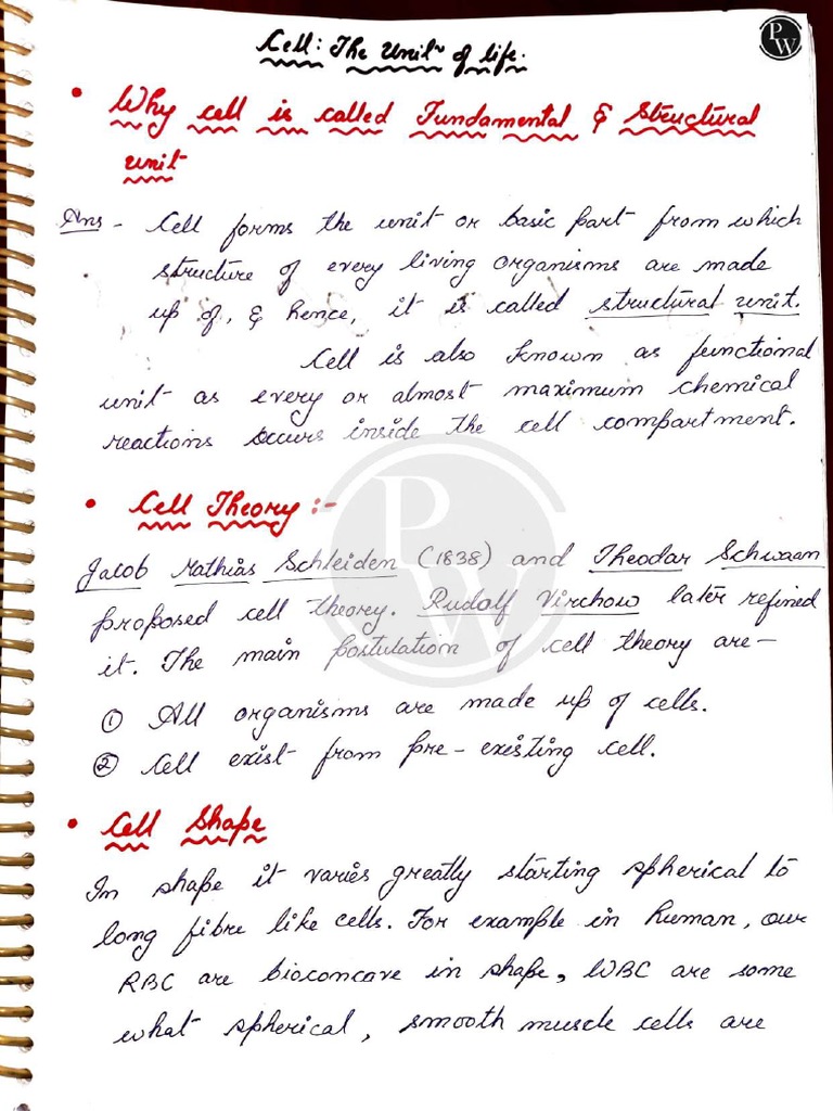 The Fundamental Unit of Life - Hand Written Notes - The Fundamental ...