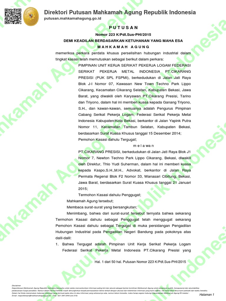 Serikat Pekerja Putusan 223 K PDT - Sus-Phi 2015 20200831 | PDF