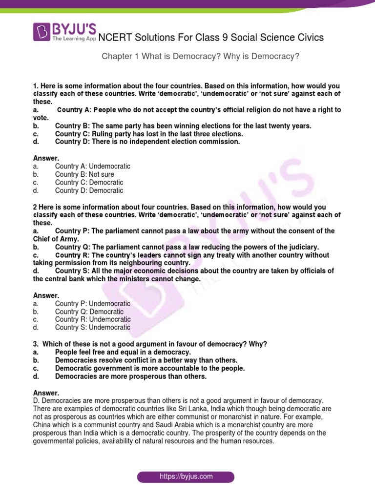 NCERT Solutions For Class 9 Social Science Civics: Chapter 1 What Is ...