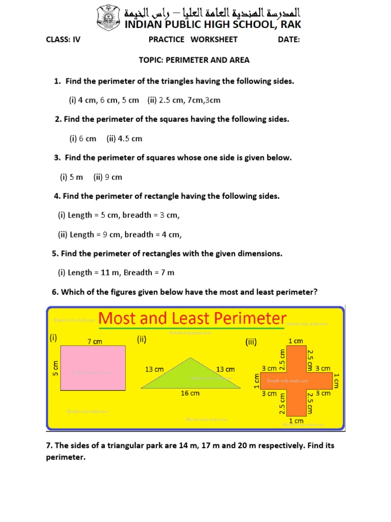 Class 4 Perimeter and Area Worksheet | PDF