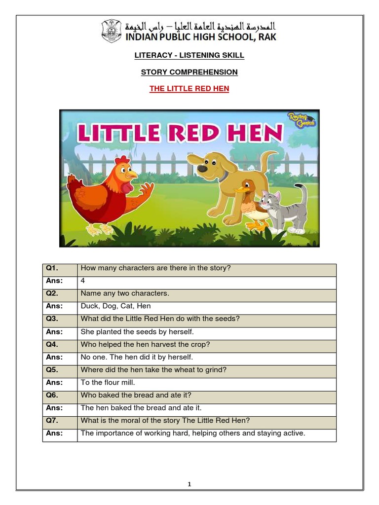 Story Comprehension - The Little Red Hen | PDF