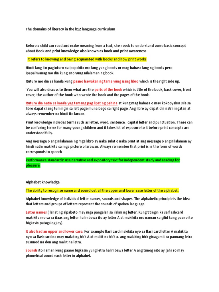 The Domains of Literacy in The k12 Language Curriculum | PDF | Phonics ...