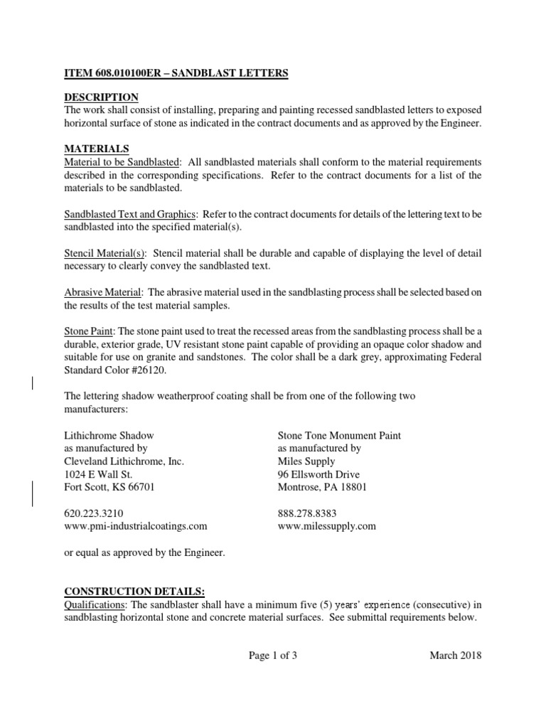 Item 608.010100er - Sandblast Letters Description | Download Free PDF ...