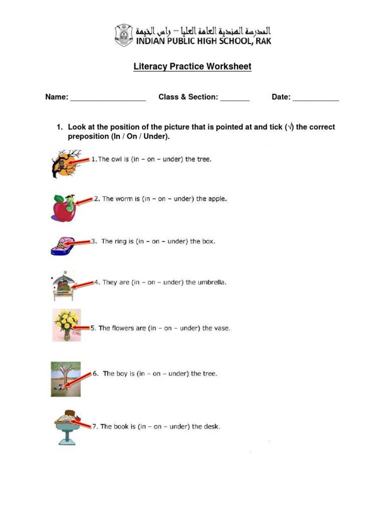 Literacy Practice Worksheet: Name: - Class & Section: - Date | PDF