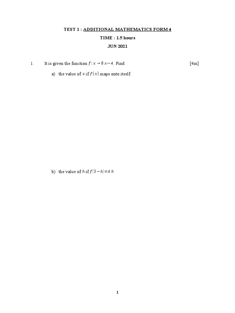 Form 4 Add Maths Class Test 1 | PDF | Quadratic Equation | Equations