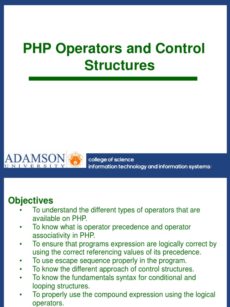 Lesson 4 - PHP Operators | PDF | Php | Control Flow Lesson 4 - PHP Operators | PDF | Php | Control Flow