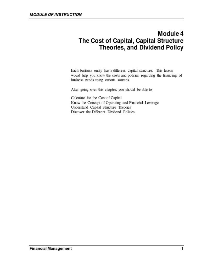 W6 Module 4 - The Cost of Capital, Capital Structure, and Dividend ...