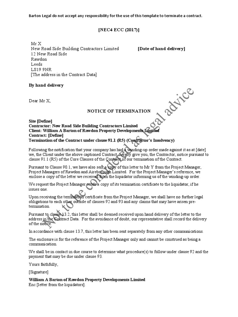 Nec4 Termination Notice Example | PDF
