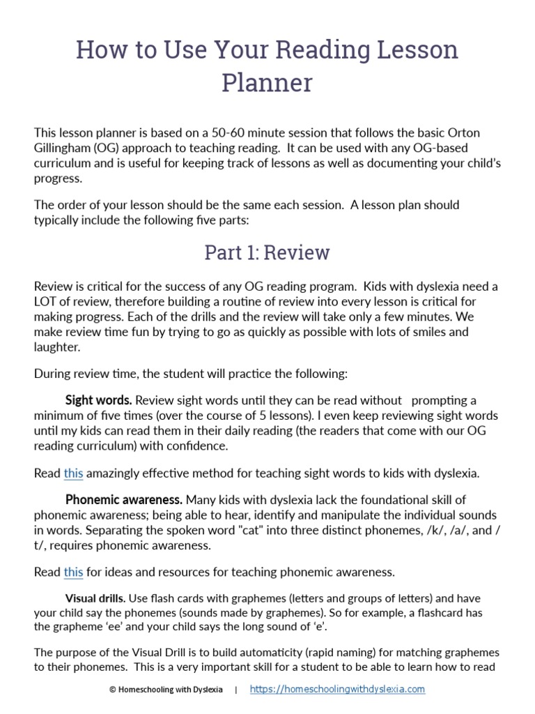 OG Reading Lesson Planner | PDF | Dyslexia | Teaching