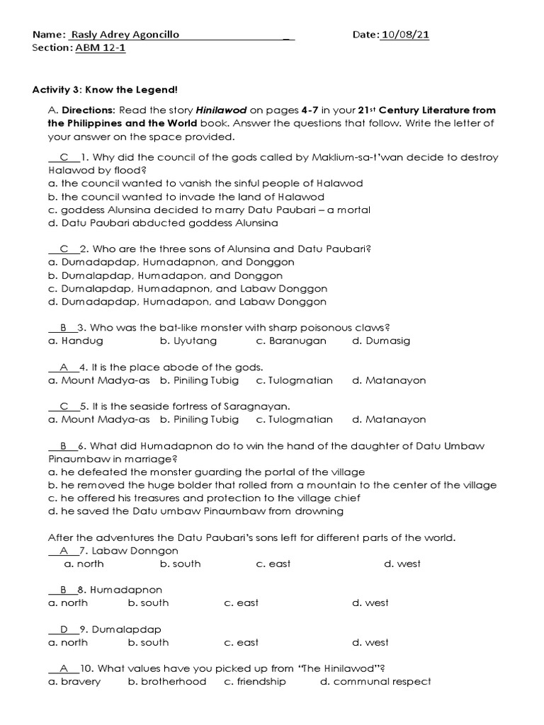 Rasly Adrey Agoncillo Activity 3 | PDF | Mythology