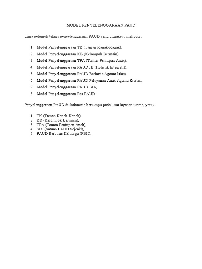 Model Penyelenggaraan PAUD | PDF
