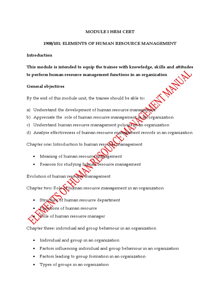Elements of Human Resource Management | PDF | Human Resource Management ...