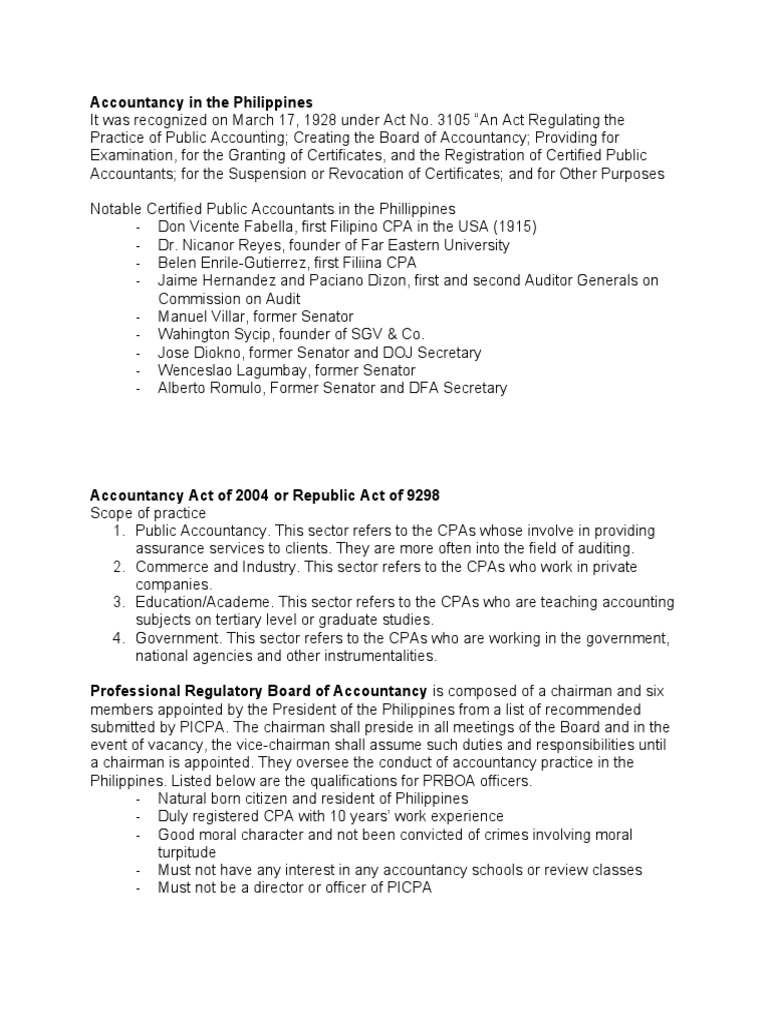 Overview of Accountancy in the Philippines | PDF | Certified Public ...