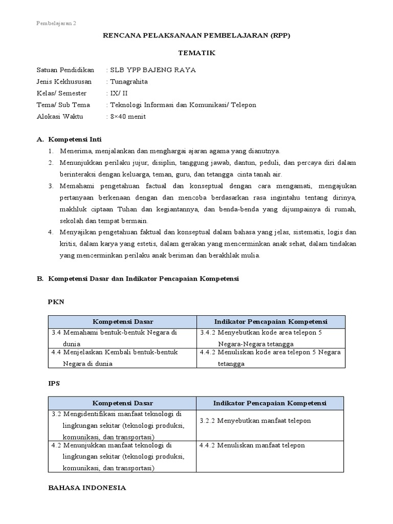 RPP Kelas IX C Tema 5 Subtema 1 Pemb 2 | PDF | Kajian Bahasa Asing