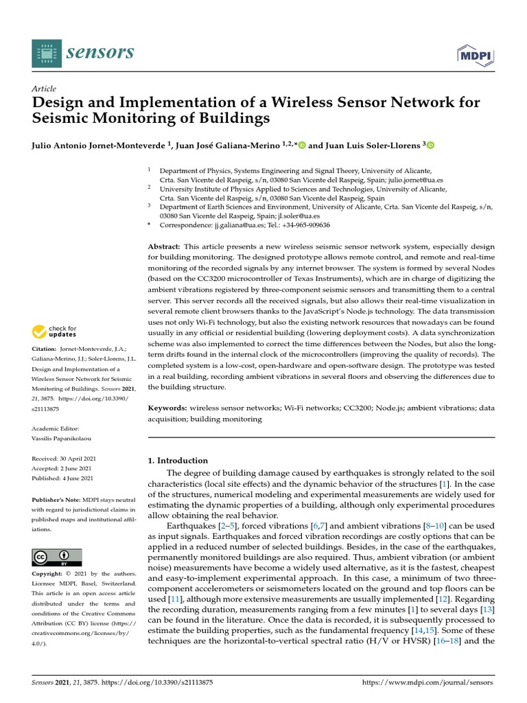 Sensors: Design and Implementation of A Wireless Sensor Network For Seismic Monitoring of ...