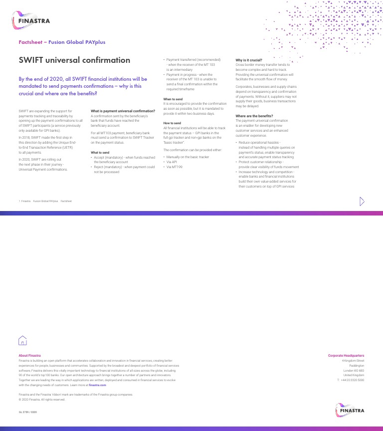 Swift Universal Confirmation: Fusion Global Payplus | PDF | Supply ...