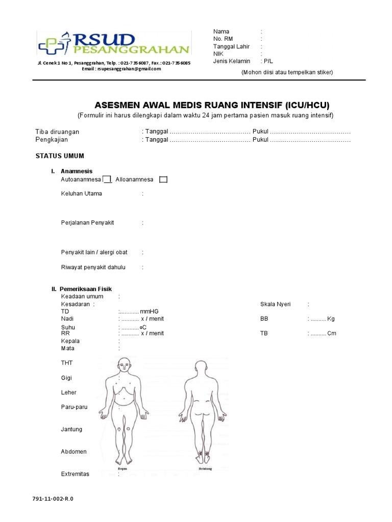 FORM ASESMEN AWAL MEDIS Ruang Intensif New | PDF