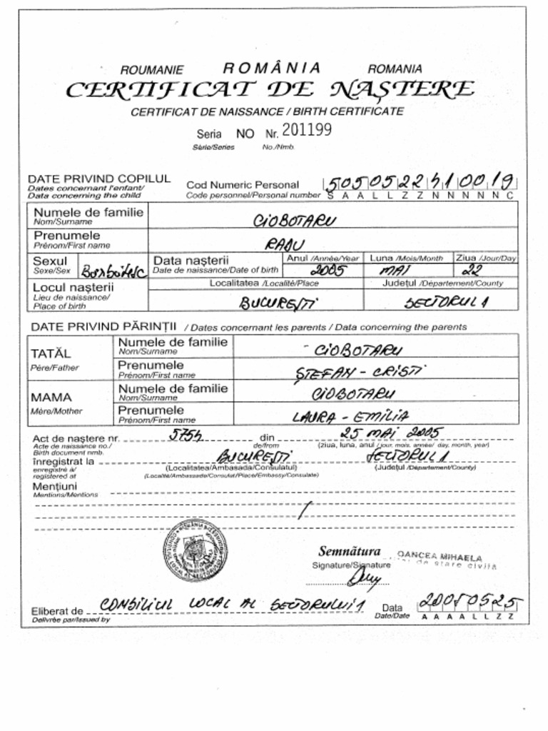Certificat Nastere | PDF