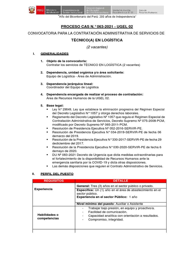 Final TDR Cas-063-021 Tecnico en Logistica - Administracion Compressed | PDF | Titulo academico ...