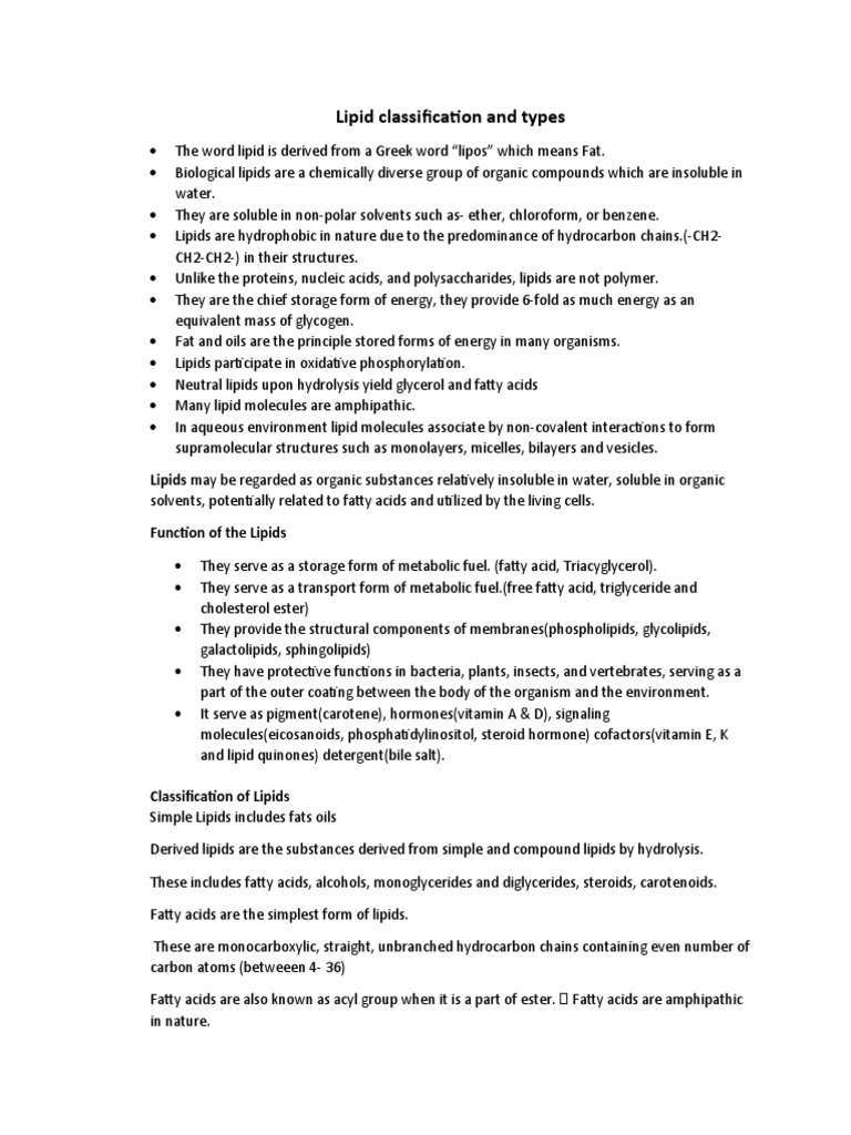 Lipids Classification and Types | PDF | Lipid | Fatty Acid