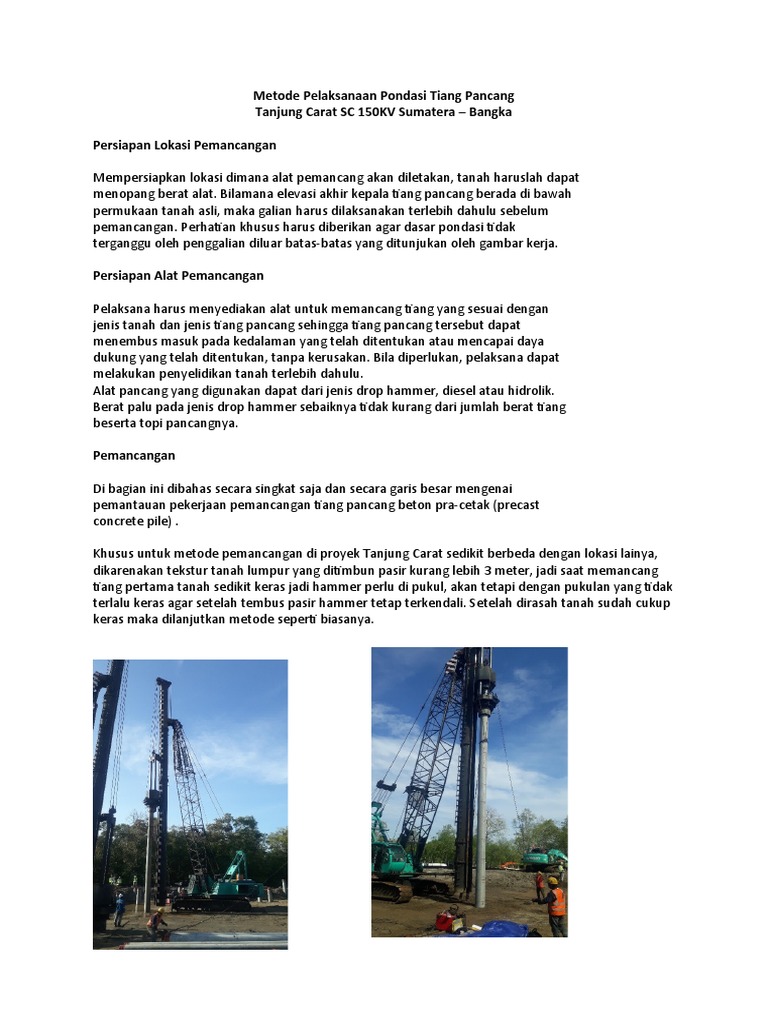 Metode Pelaksanaan Pondasi Tiang Pancang Tanjung Carat SC 150KV ...